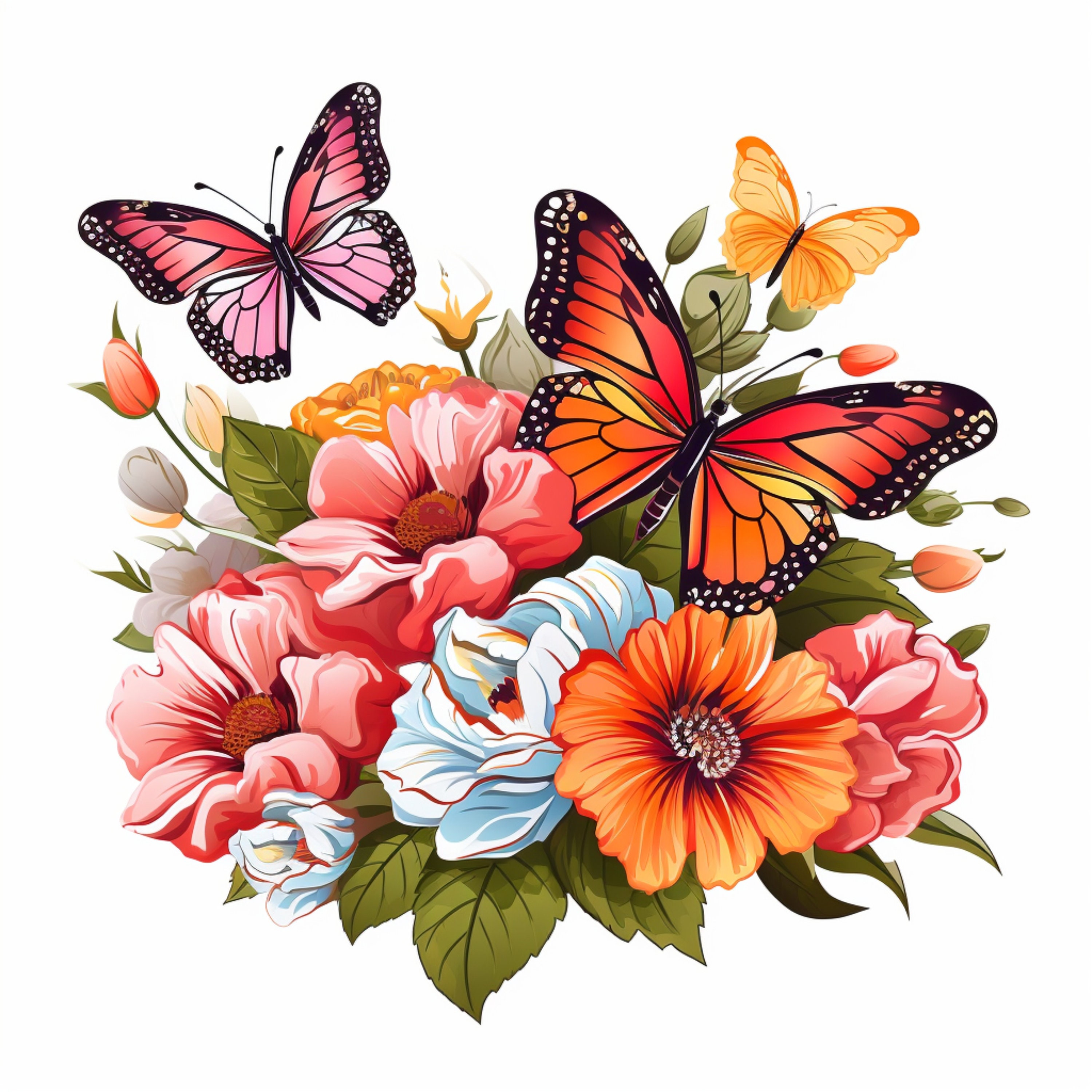Flowers Butterfly Clipart Nursery Art Card Making Clip Art Digital ...