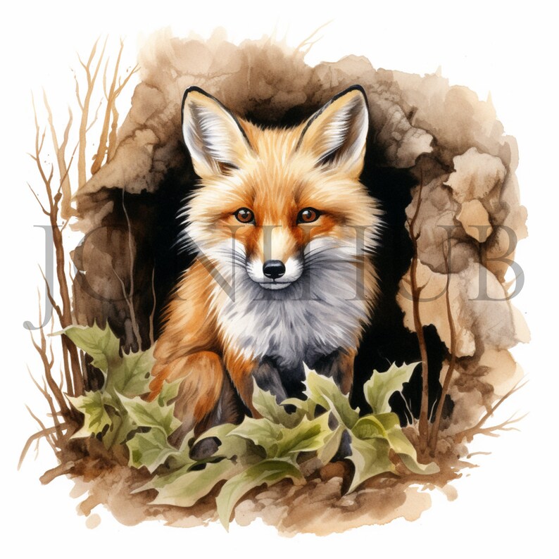 Fox in the Den Clipart 10 High Quality Jpgs Digital Download Baby Fox ...