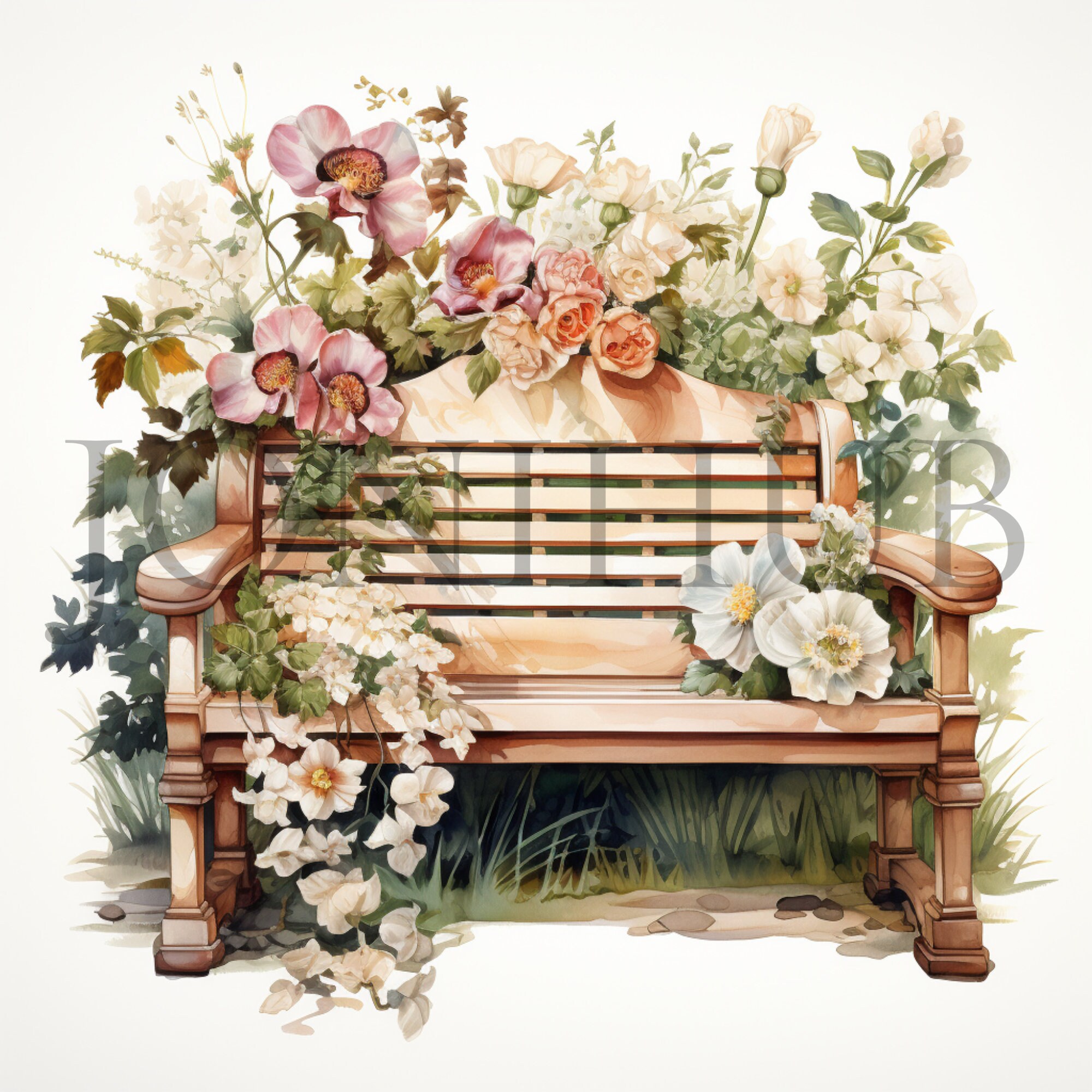 Floral Bench Clipart | 10 High Quality Jpg's | Digital Download ...
