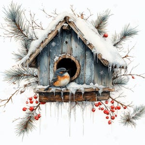 Winter Birdhouse Clipart 10 High Quality Jpgs Instant Digital Download ...