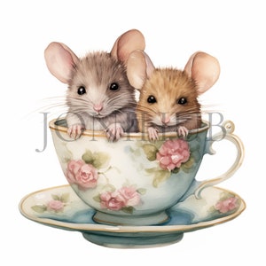 Mice in a Teacup Clipart | 10 High Quality Jpg's | Digital Download ...