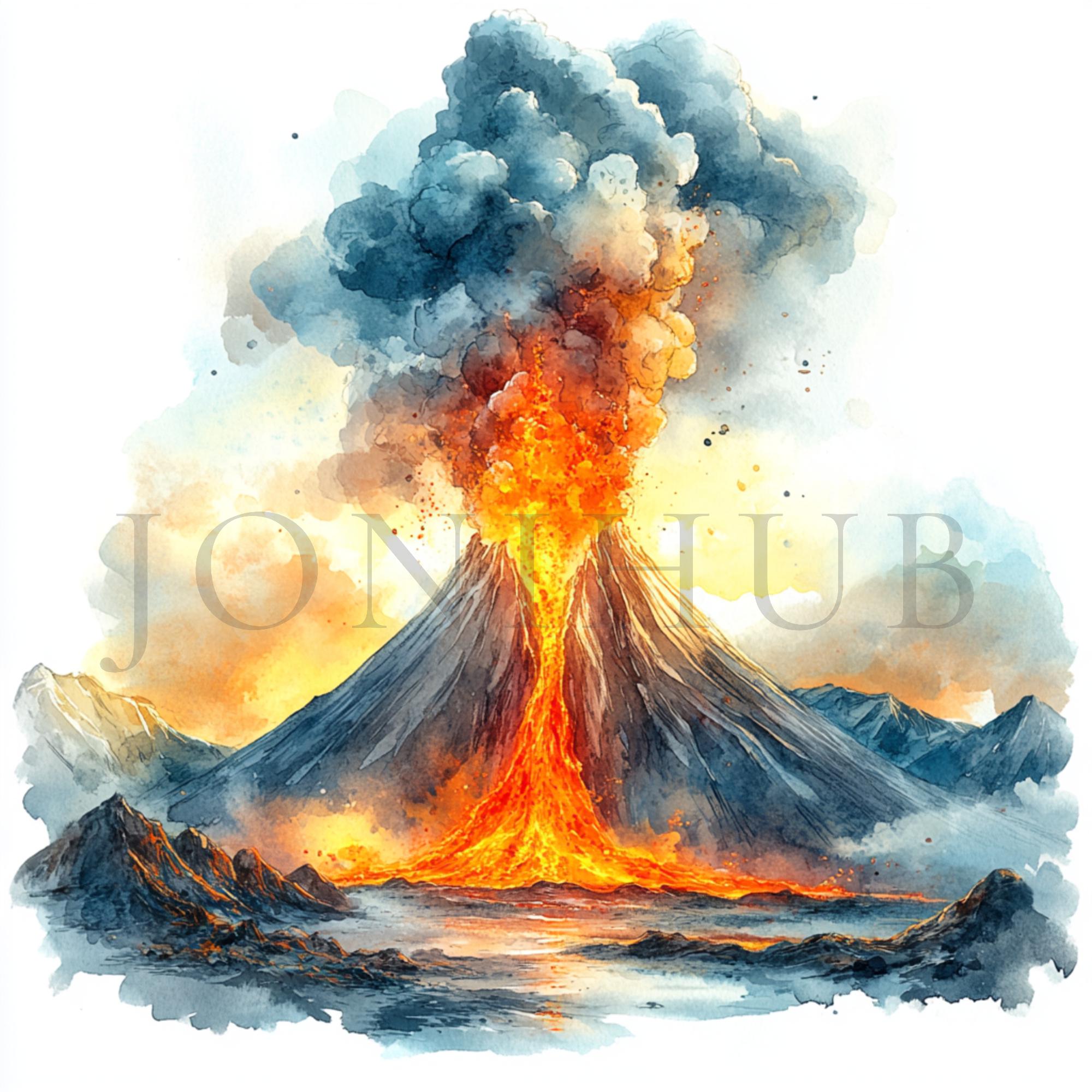 Watercolor Volcano Clipart | 10 High Quality Jpgs | Digital Download ...