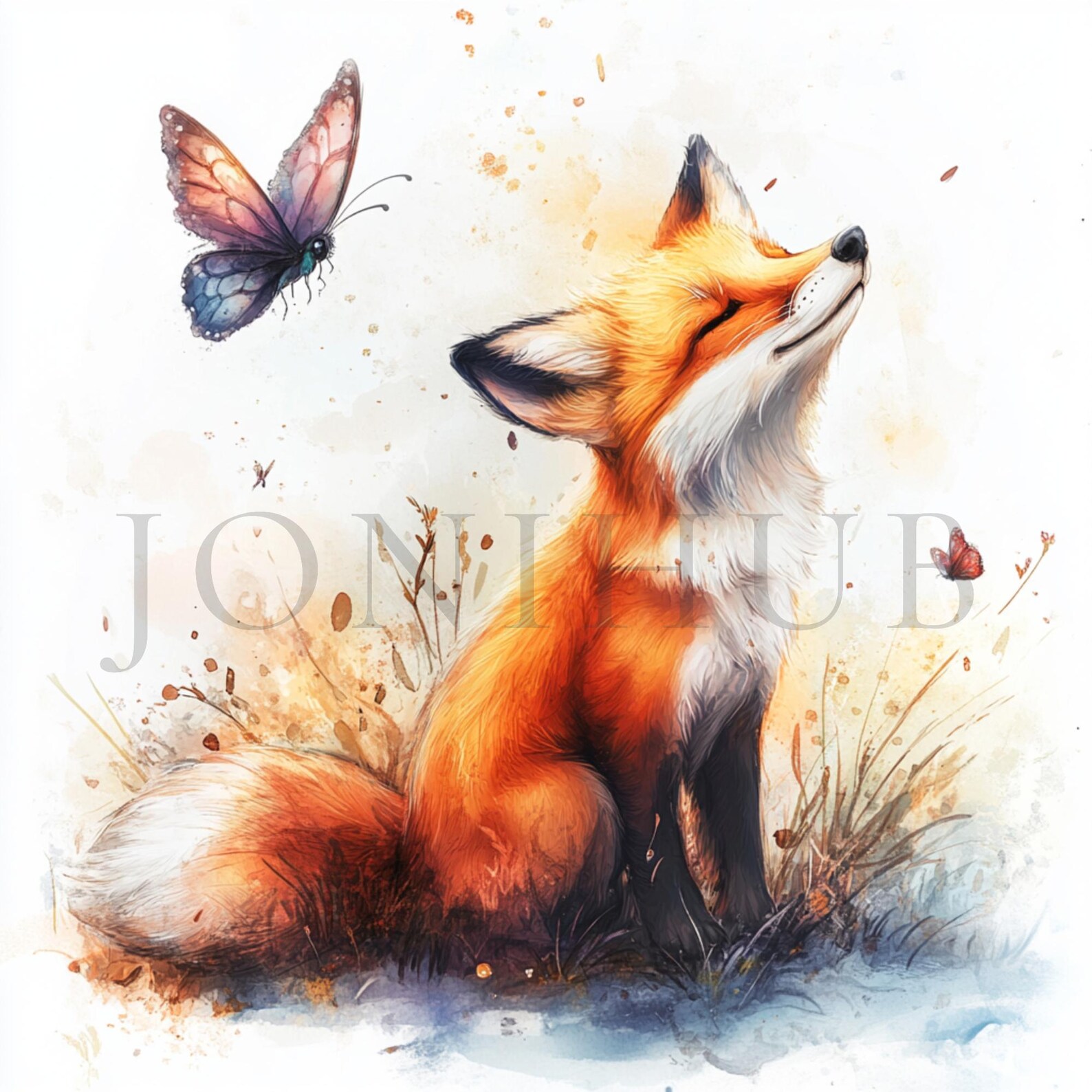 7 Fox and Butterfly Clipart, Cute Fox Baby, Printable Watercolor ...