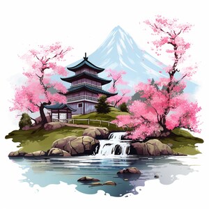 Japanese Landscape Clipart | 10 High Quality Jpgs | Mixed Media ...