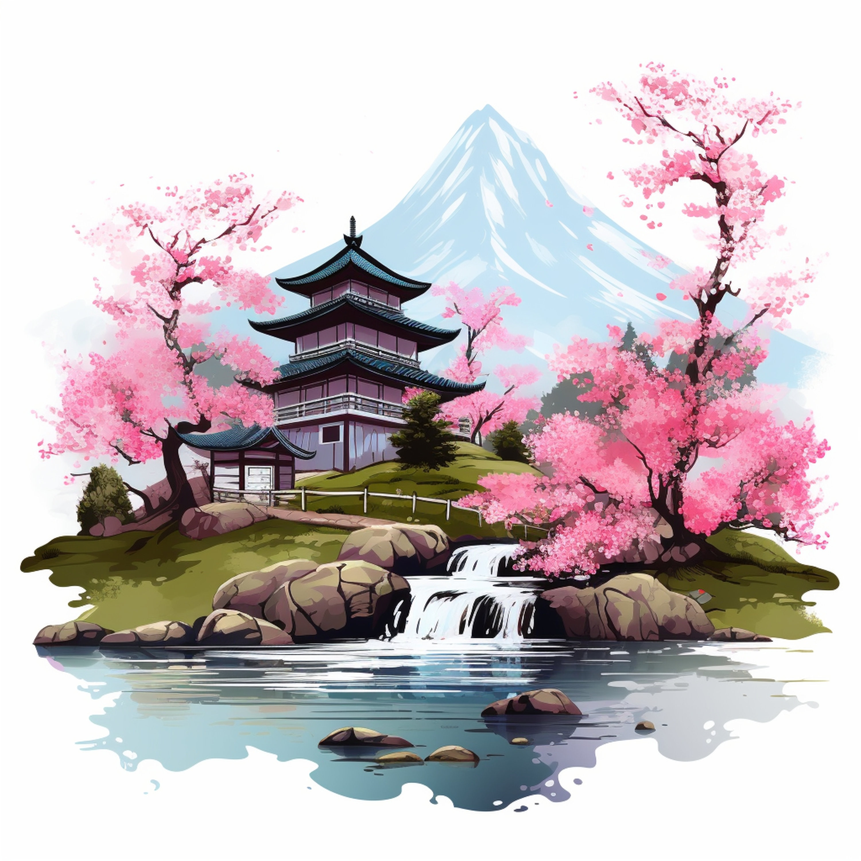 Japanese Landscape Clipart | 10 High Quality Jpgs | Mixed Media ...