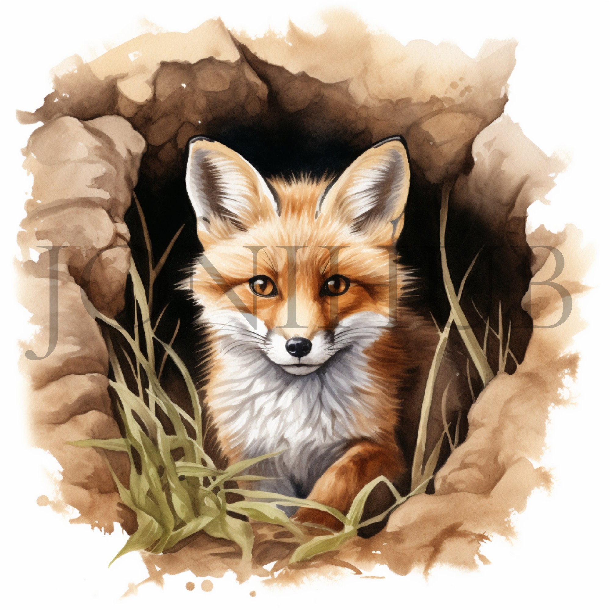 Fox in the Den Clipart 10 High Quality Jpgs Digital Download Baby Fox ...