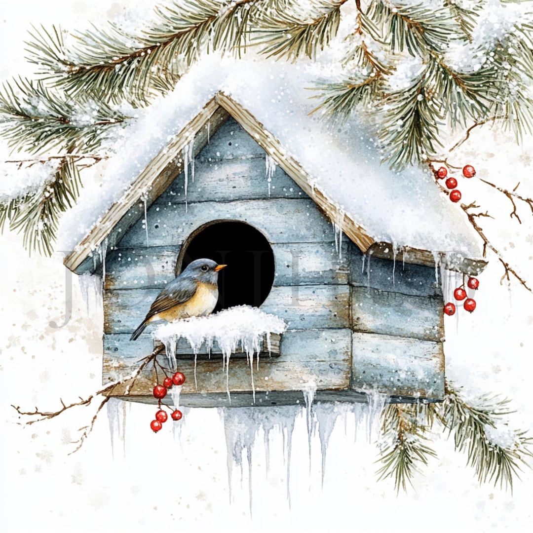 Winter Birdhouse Clipart | 10 High Quality Jpgs | Instant Digital ...