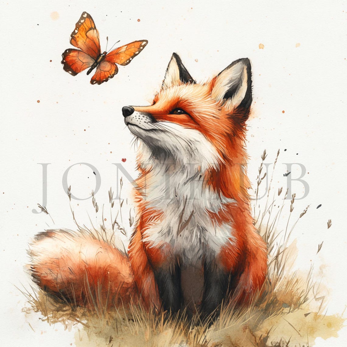 7 Fox and Butterfly Clipart, Cute Fox Baby, Printable Watercolor ...