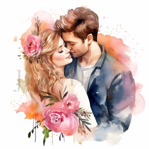 Watercolor Valentine Couple Clipart, 10 High Quality Pngs, Loving ...