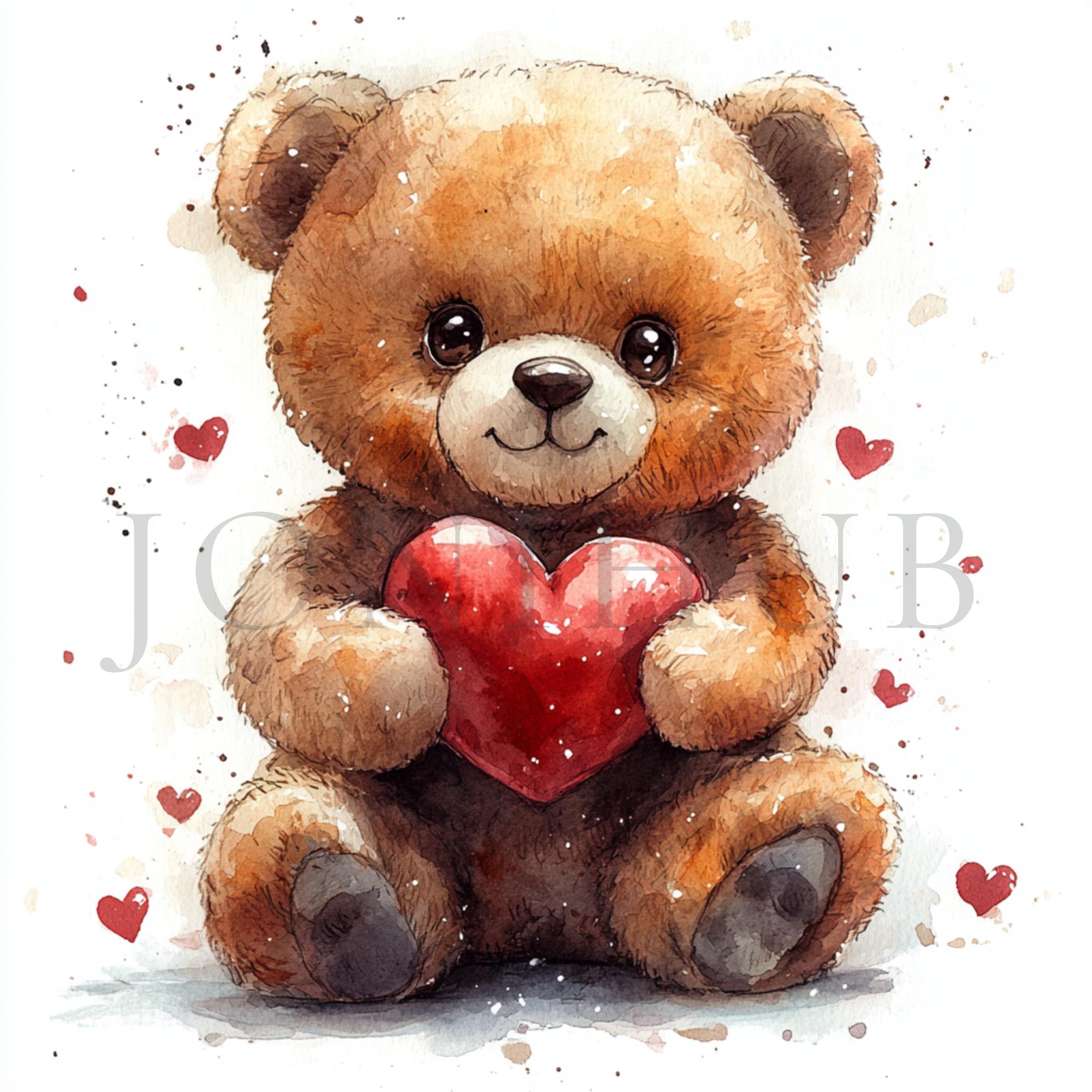 Teddy Bear With Heart Clipart | 10 High Quality Jpgs | Instant Digital ...