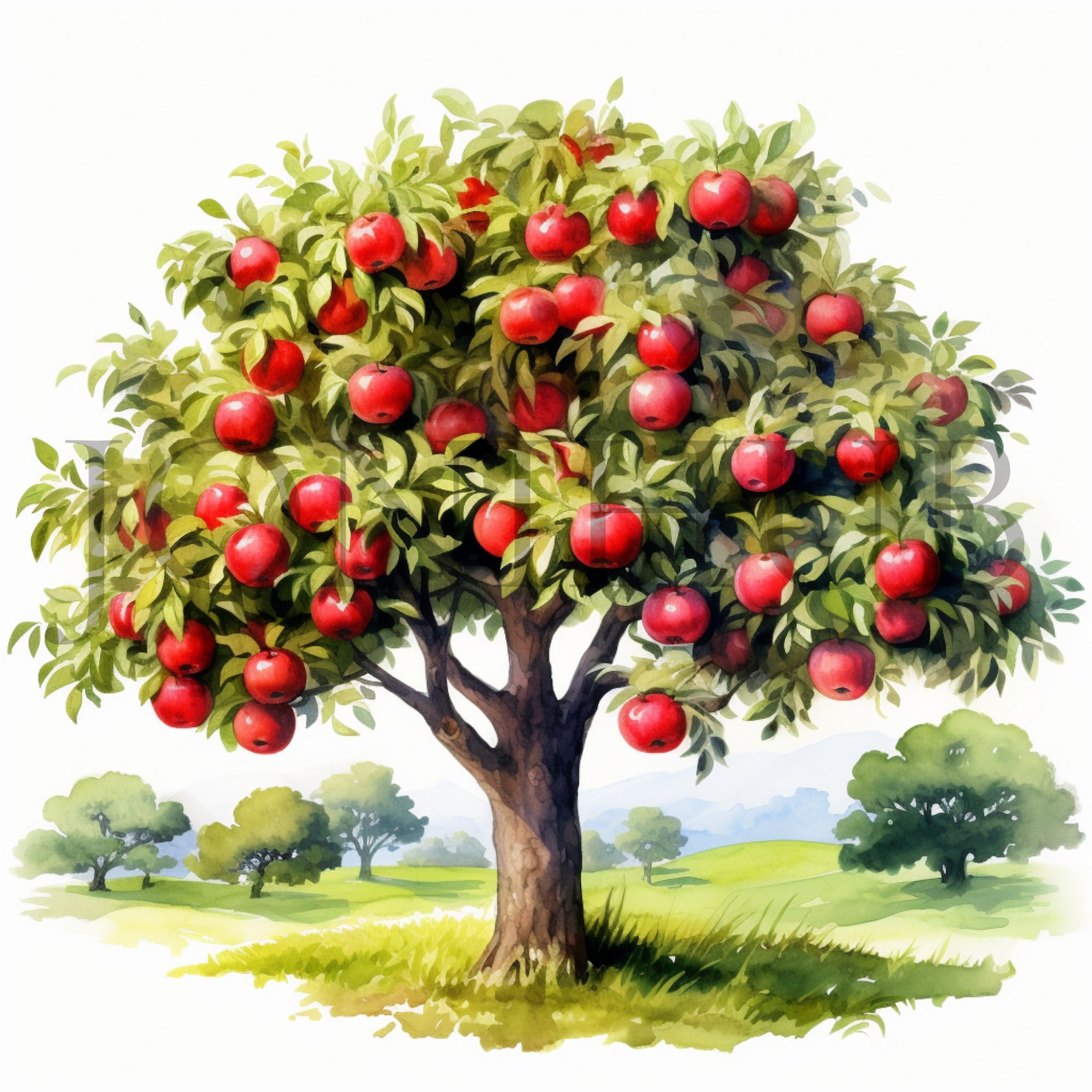 Watercolor Apple Trees Clipart | 10 High Quality Jpg's | Digital ...