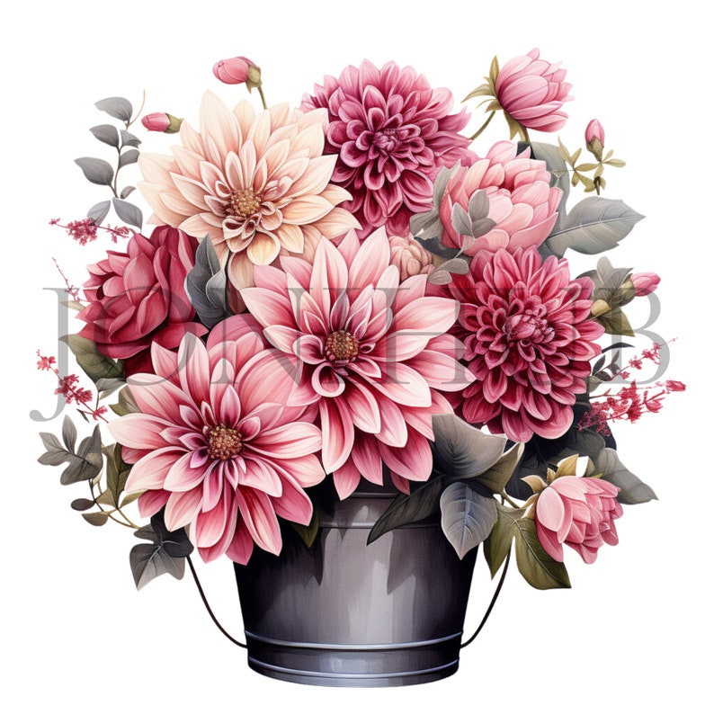 Dahlias Bucket Clipart | 10 High Quality Jpg's | Digital Download ...