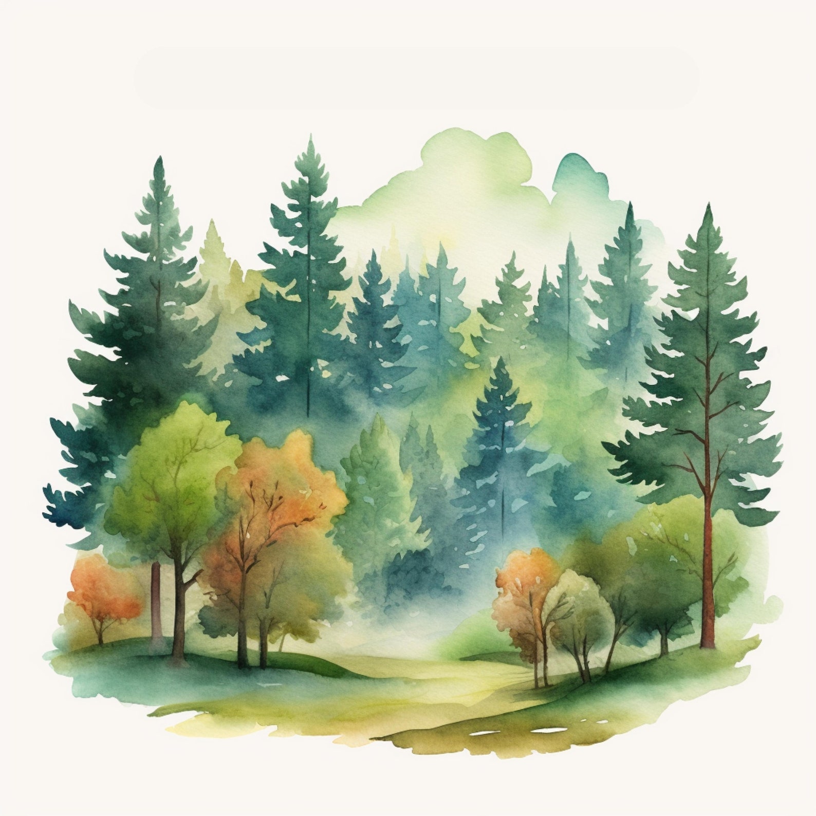 Watercolor Forest Clipart | 10 High Quality Jpegs | Misty Forest ...