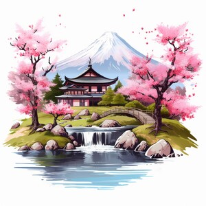 Japanese Landscape Clipart | 10 High Quality Jpgs | Mixed Media ...