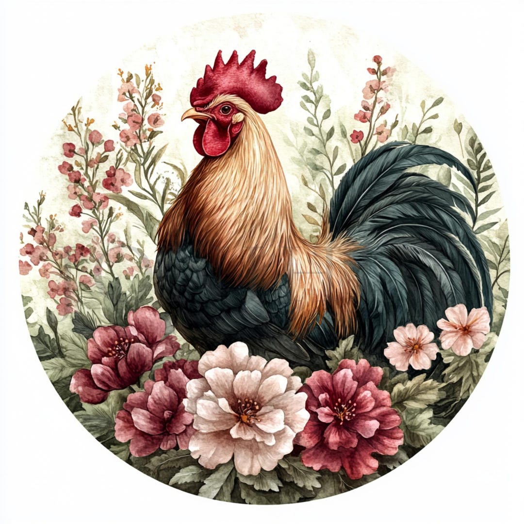 Floral Rooster Clipart | 10 High Quality Jpgs | Digital Download ...