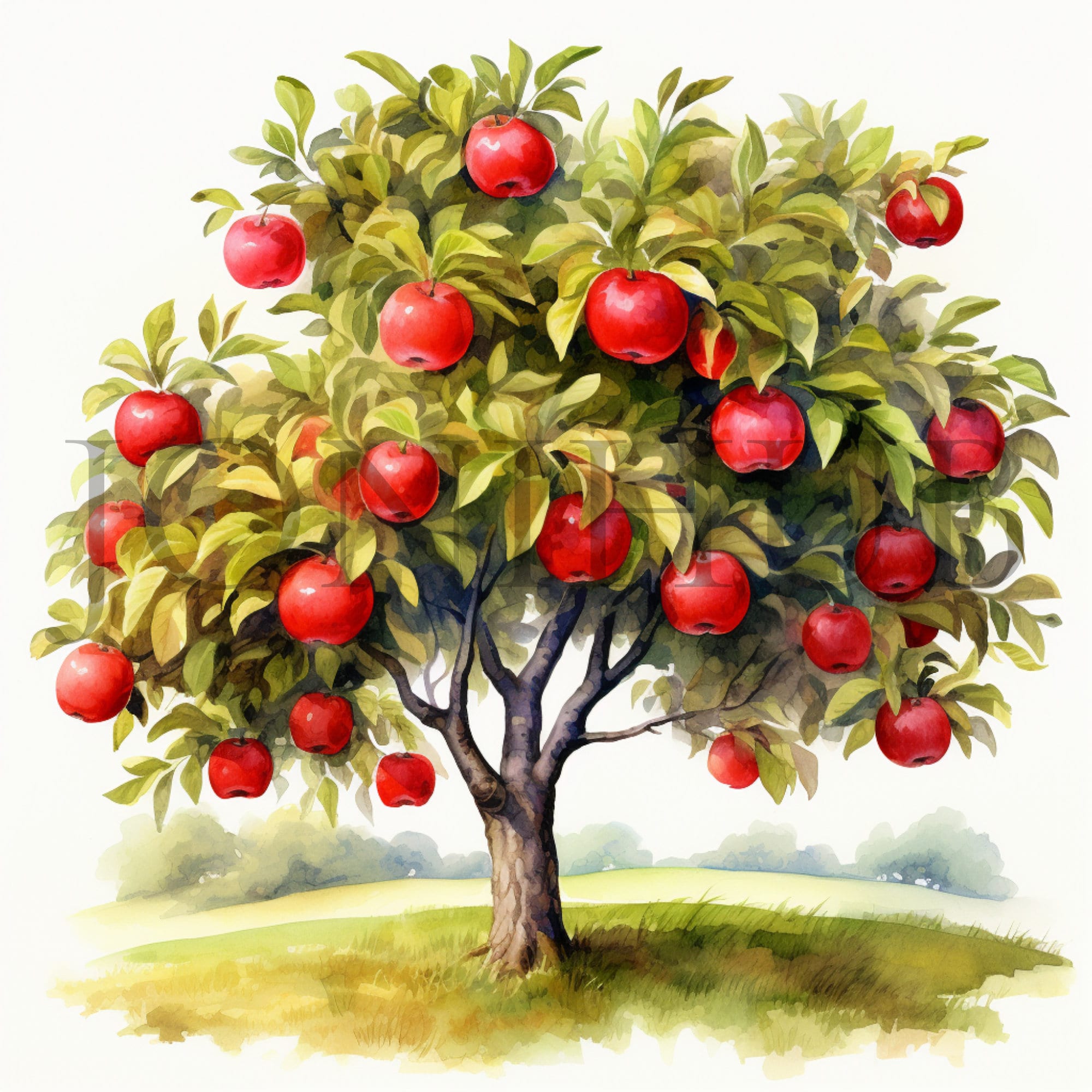 Watercolor Apple Trees Clipart | 10 High Quality Jpg's | Digital ...