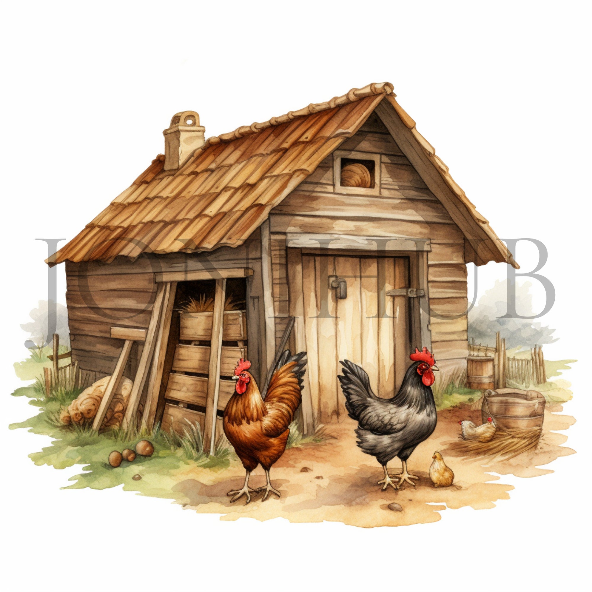 Chicken Coop Clipart 10 High Quality Jpg's Digital Download Farm ...