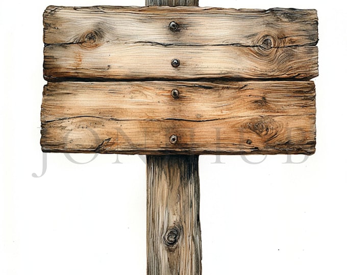 22 Wooden Sign Clipart, Rustic Wood Sign, Printable Watercolor Clipart ...