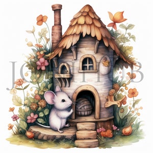 Watercolor Mouse House Clipart | 10 High Quality Jpg's | Digital ...
