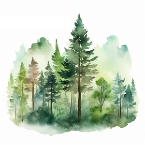 Watercolor Forest Clipart | 10 High Quality Jpegs | Misty Forest ...