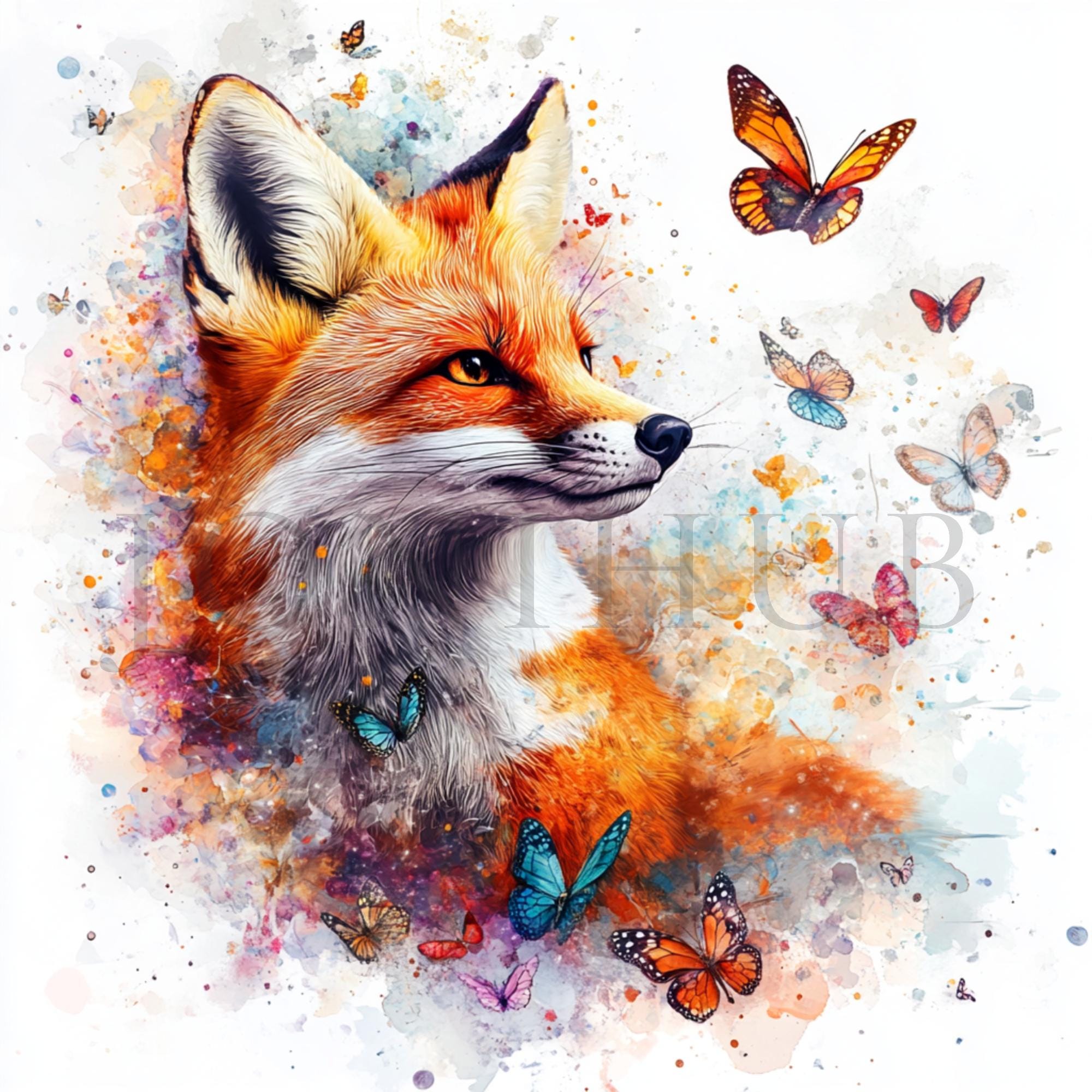 7 Fox and Butterfly Clipart, Cute Fox Baby, Printable Watercolor ...