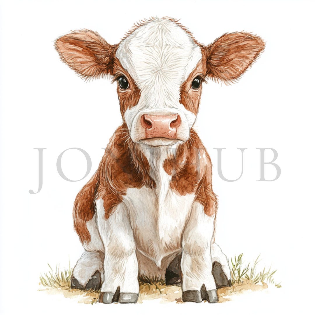 Cute Cow Baby Clipart | 10 High Quality Jpgs | Digital Download | Calf ...