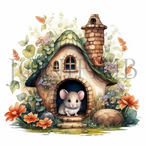 Watercolor Mouse House Clipart | 10 High Quality Jpg's | Digital ...