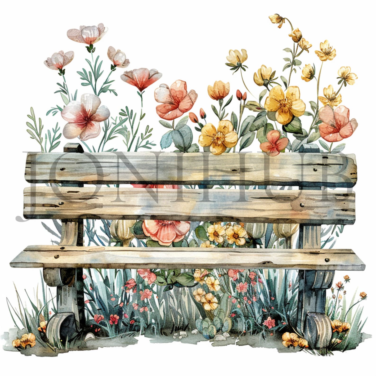 Floral Bench Clipart | 10 High Quality Jpg's | Digital Download ...