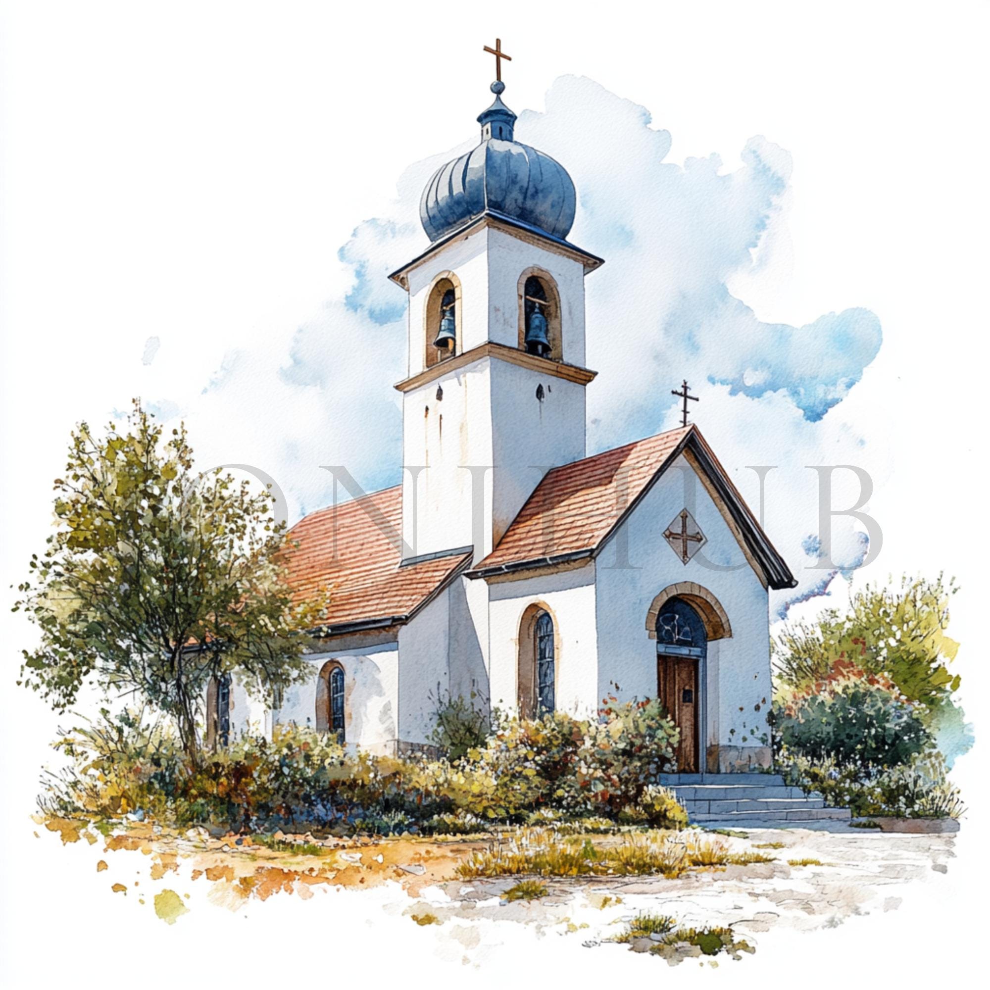 Church Clipart, Old Chapel, Printable Watercolor Clipart, High Quality ...