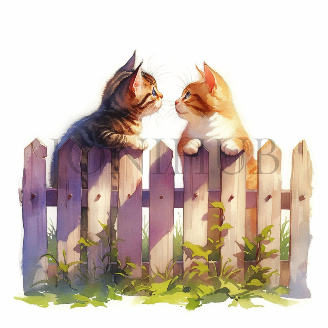 Cats on Fence Clipart | 10 High Quality Jpg's | Digital Download ...