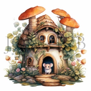 Watercolor Mouse House Clipart | 10 High Quality Jpg's | Digital ...