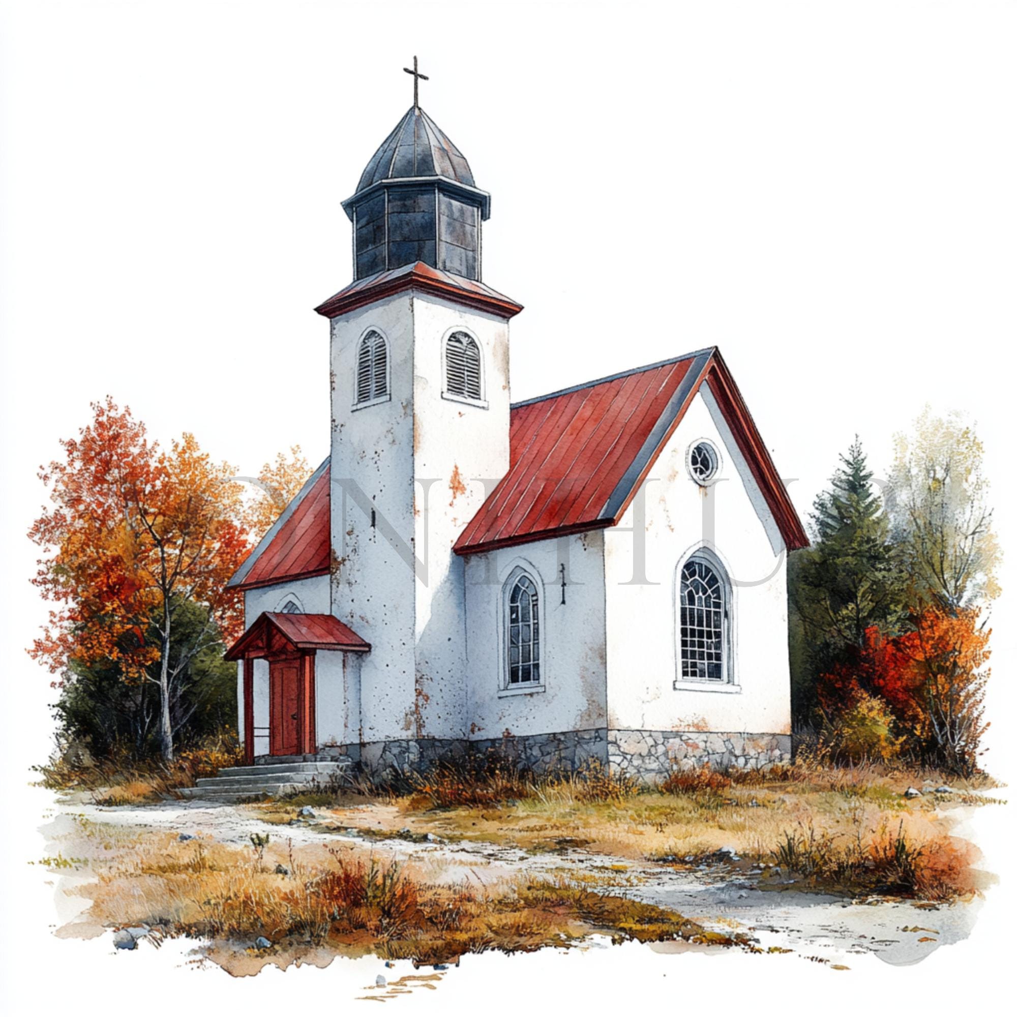 Church Clipart, Old Chapel, Printable Watercolor Clipart, High Quality ...