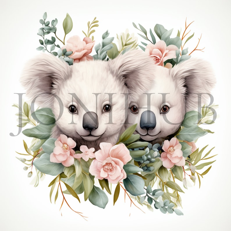 Floral Koalas Clipart 10 High Quality Jpg's Digital Download Watercolor ...