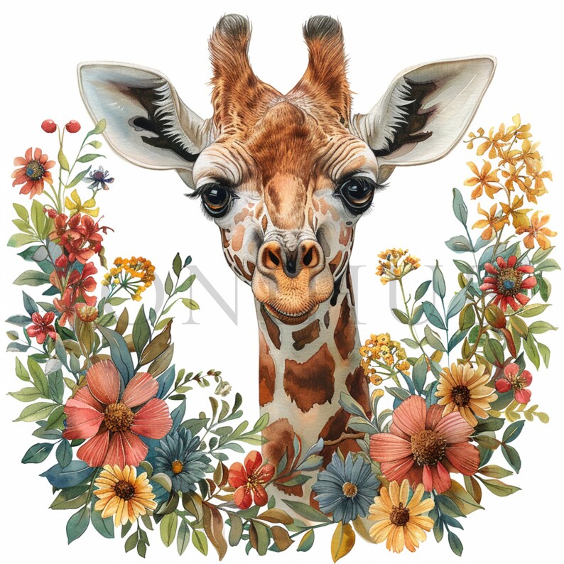 Floral Giraffes Clipart | 10 High Quality Jpgs | Digital Download ...