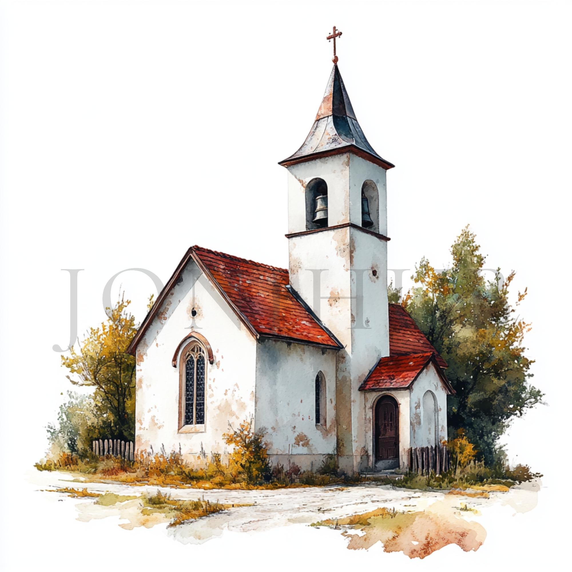 Church Clipart, Old Chapel, Printable Watercolor Clipart, High Quality ...