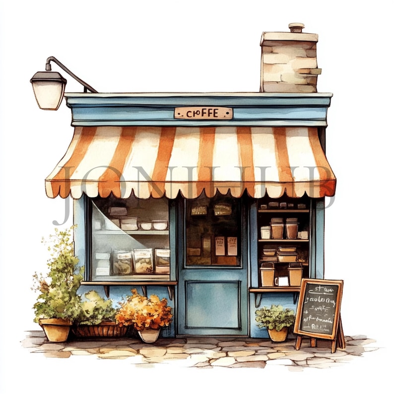 Tiny Coffee Shop Clipart 10 High Quality Jpgs Digital Download Coffee ...
