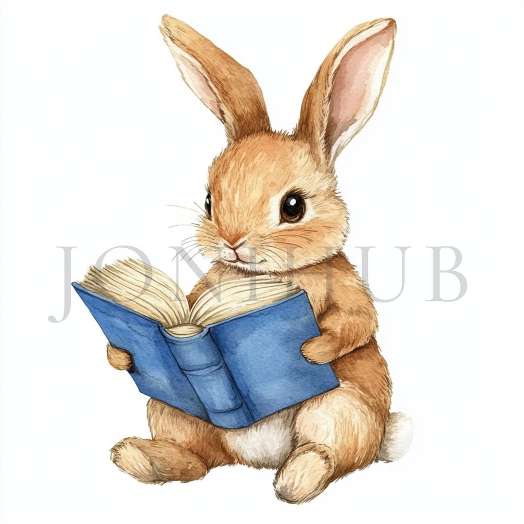 Bunny Reading Book Clipart | 10 High Quality Jpgs | Digital Download ...