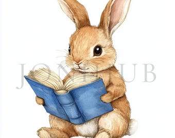 Bunny Reading Book Clipart | 10 High Quality Jpgs | Digital Download ...