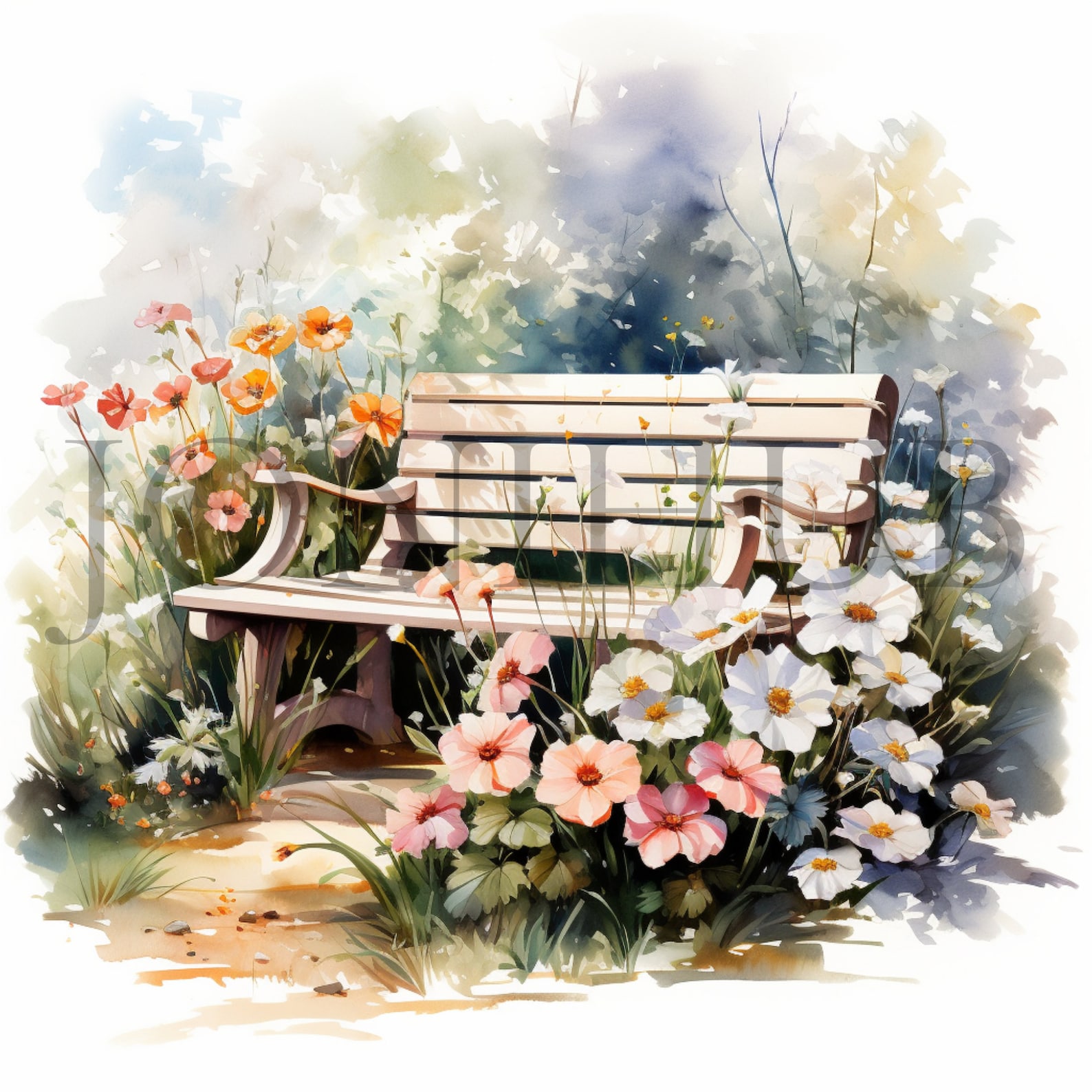 Floral Bench Clipart 10 High Quality Jpg's Digital Download Floral ...