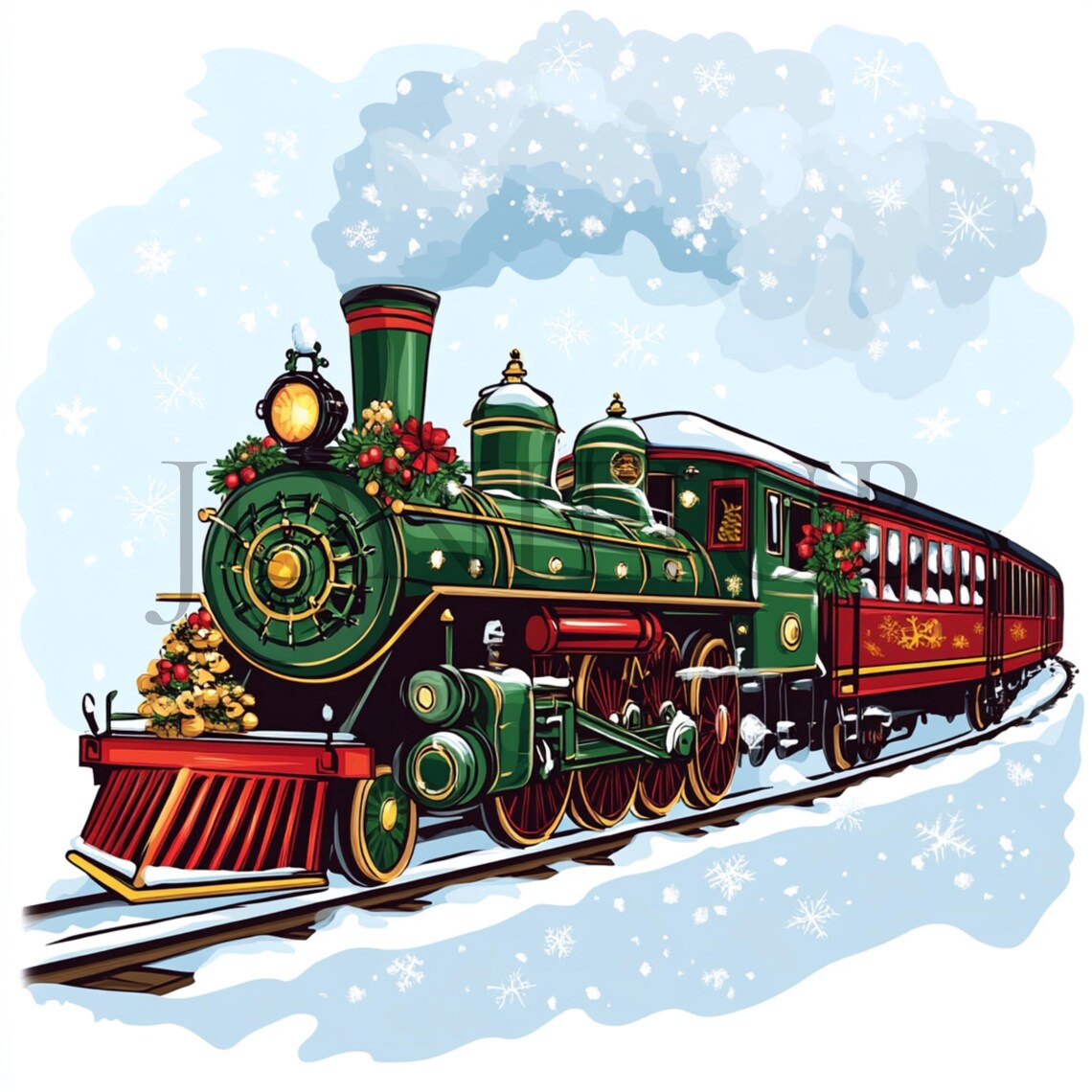 Holiday Train Clipart 10 High Quality Jpgs Digital Download Festive ...