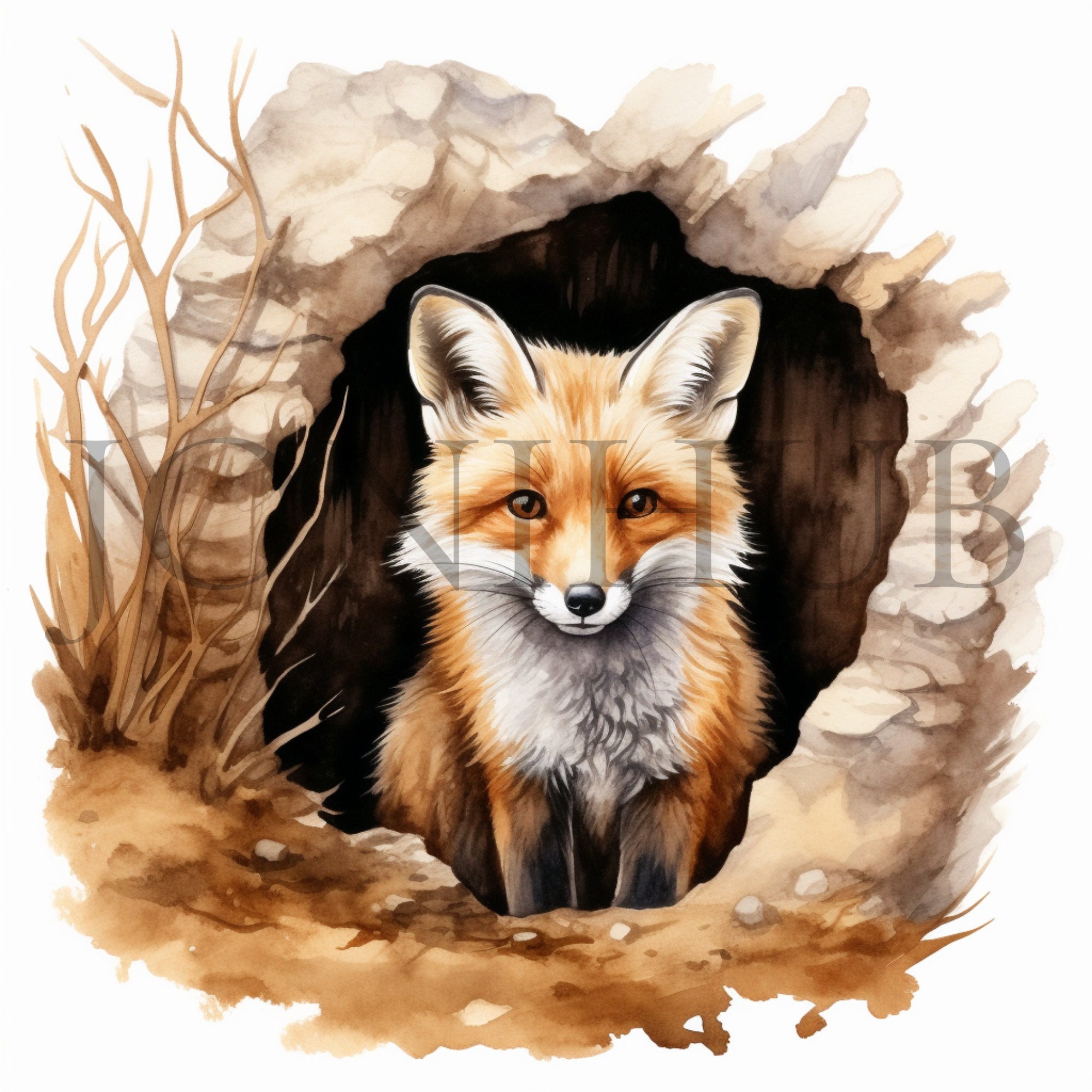 Fox in the Den Clipart 10 High Quality Jpgs Digital Download Baby Fox ...