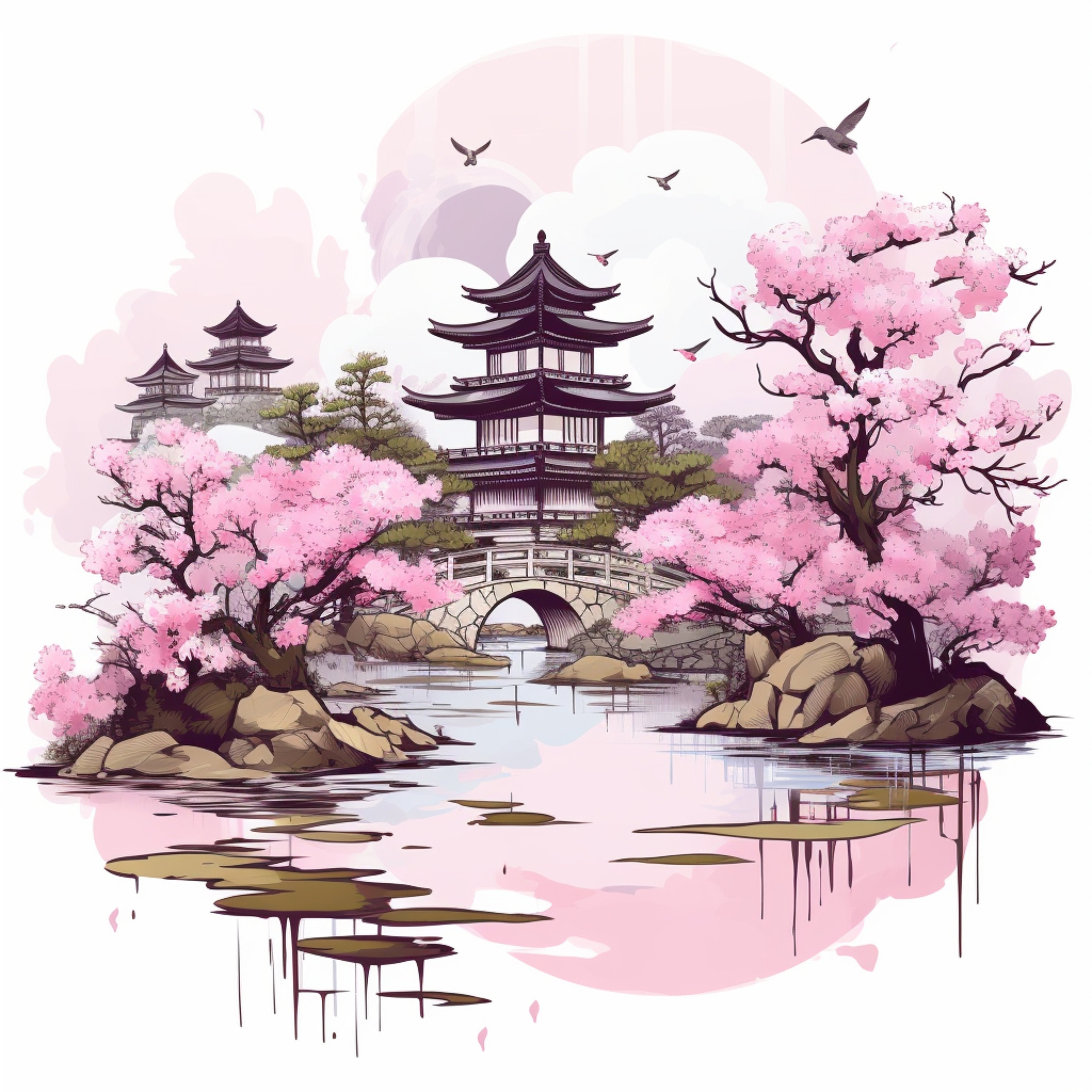Japanese Landscape Clipart 10 High Quality Jpgs Watercolor Art Digital ...