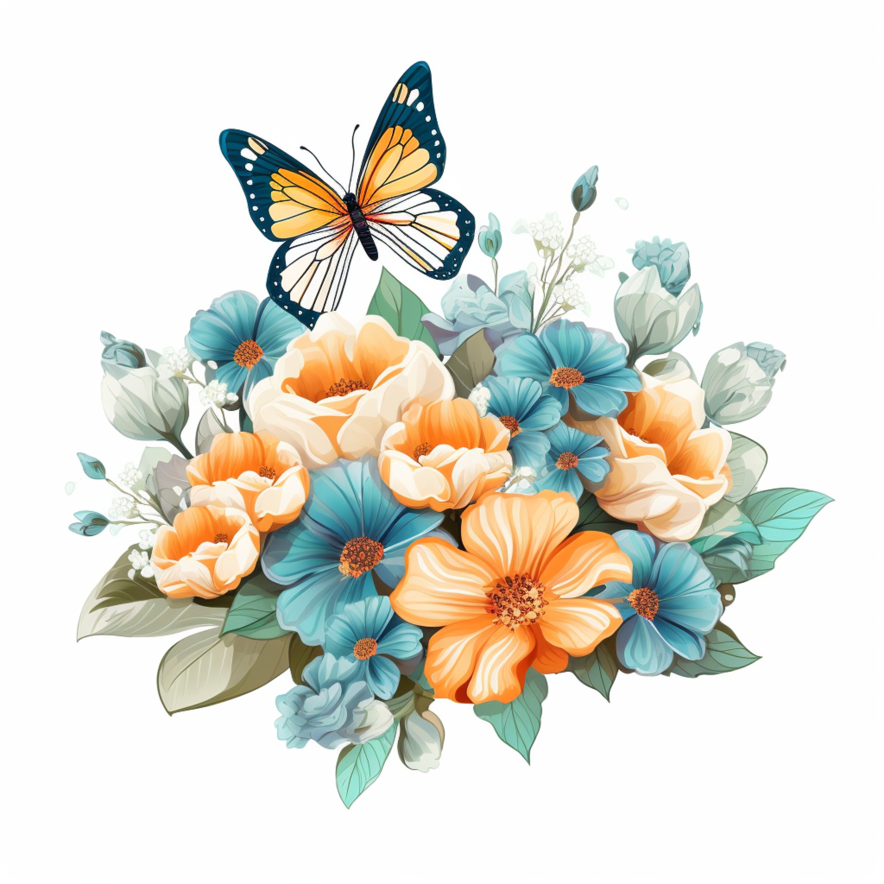 Flowers Butterfly Clipart Nursery Art Card Making Clip Art Digital ...