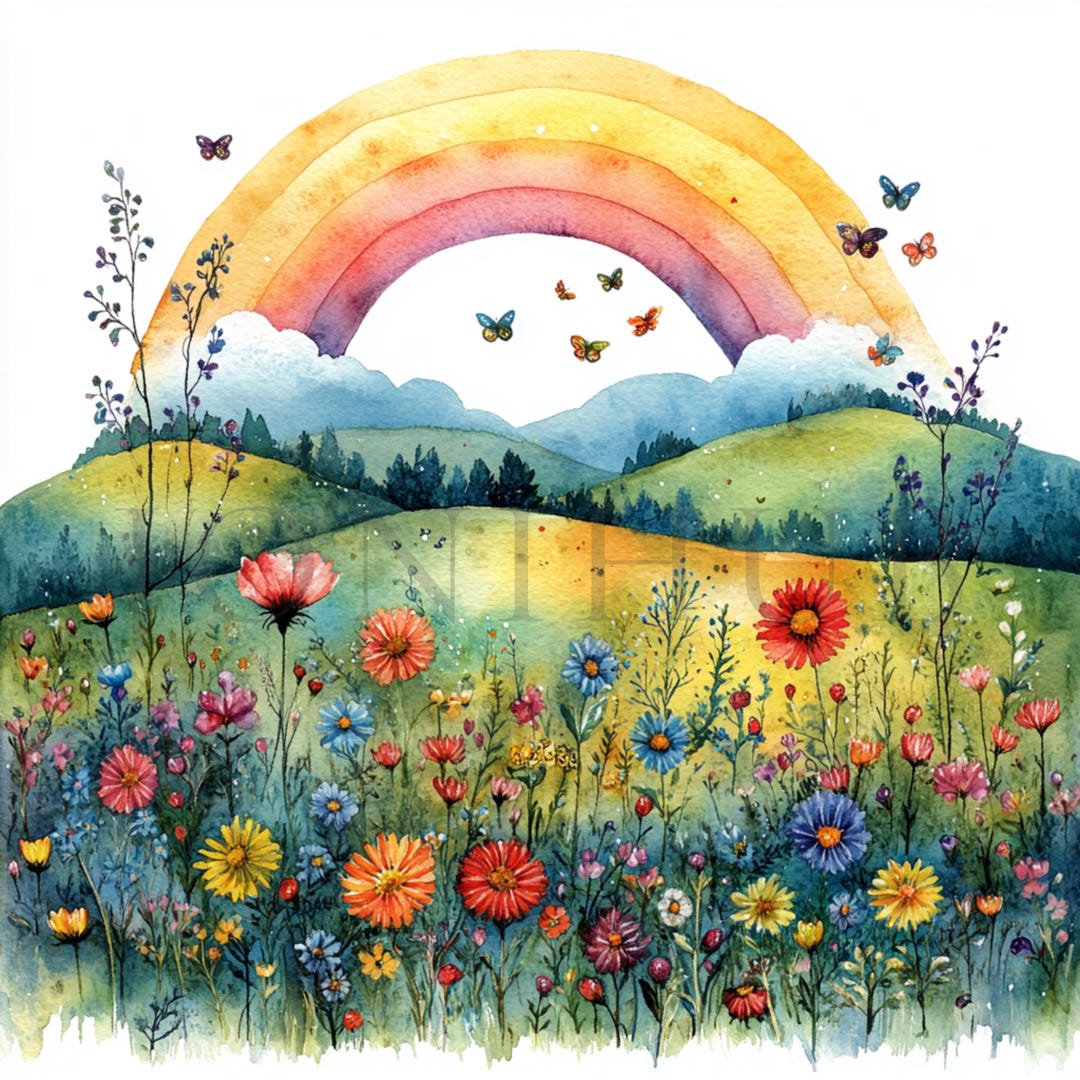 Rainbow Meadow Clipart | 10 High Quality Jpgs | Digital Download | Card ...