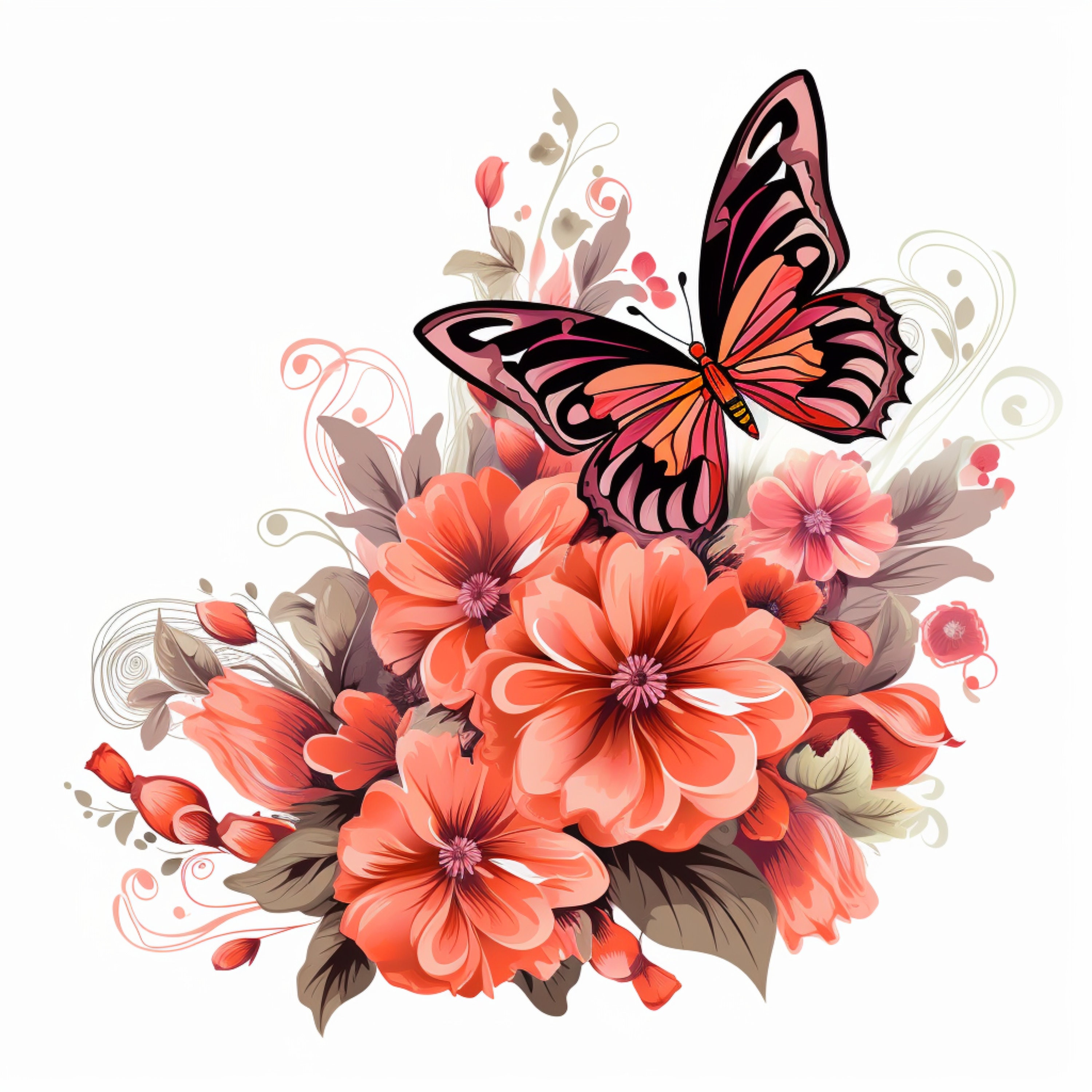 Flowers Butterfly Clipart Nursery Art Card Making Clip Art Digital ...