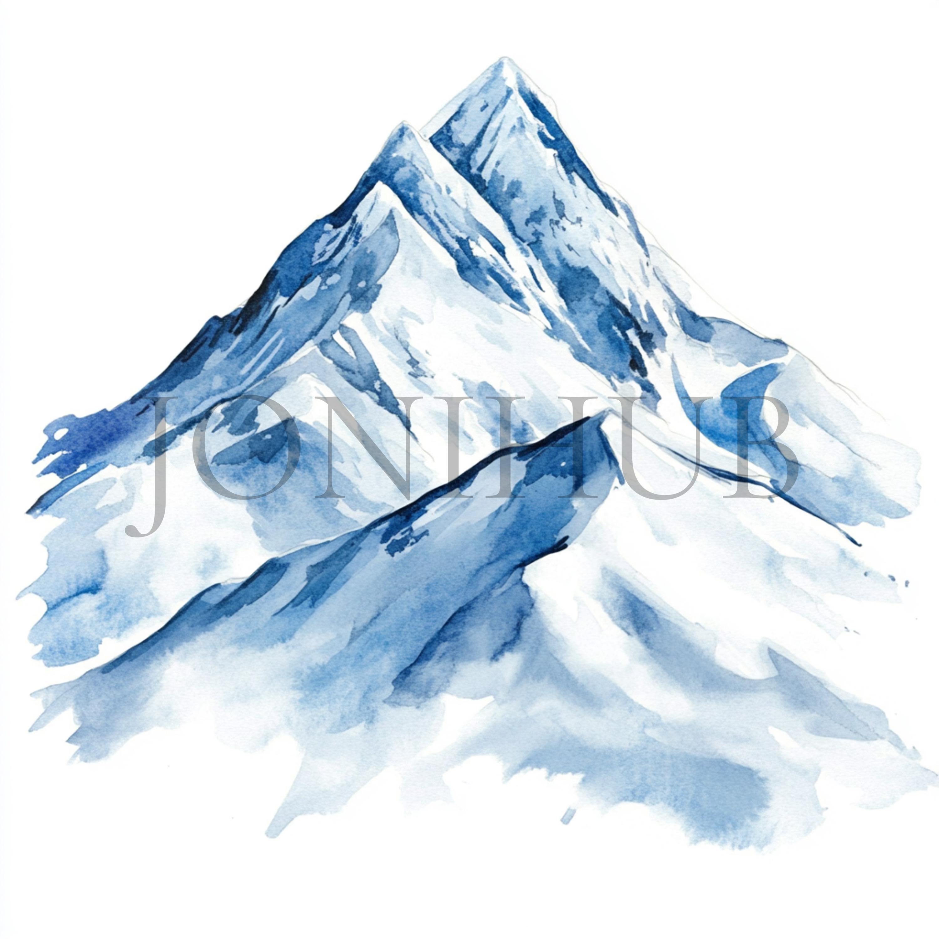Watercolor Snowy Mountain Clipart | 10 High Quality Jpg's | Digital ...