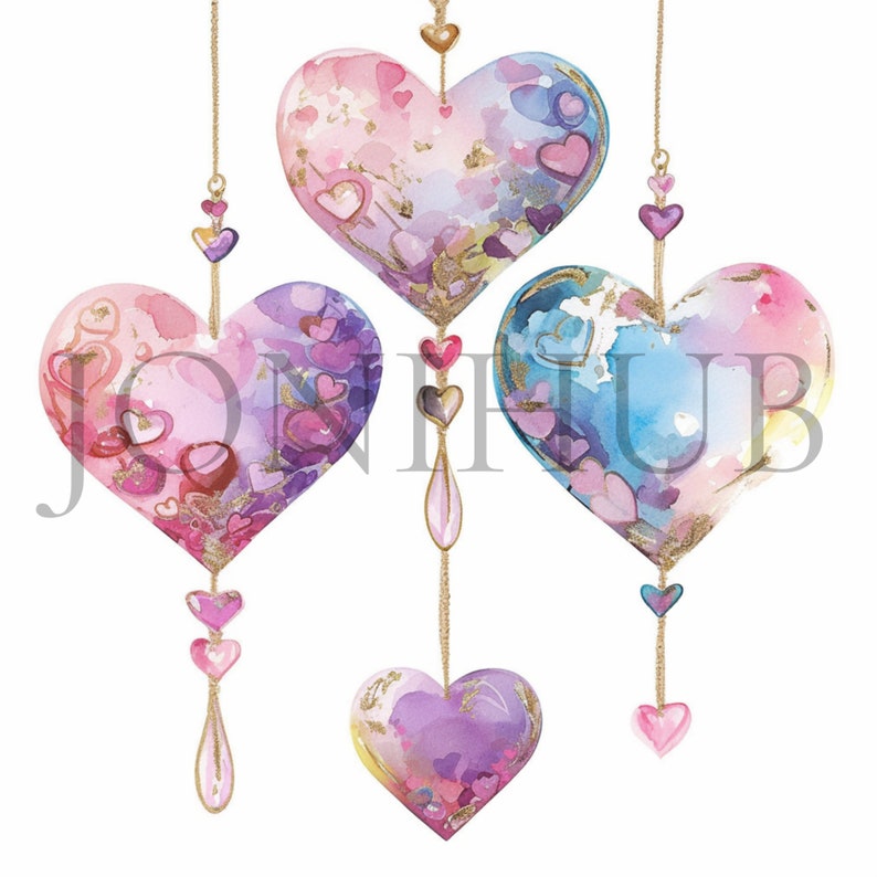 Hanging Hearts Clipart | 10 High Quality Jpg's | Digital Download ...