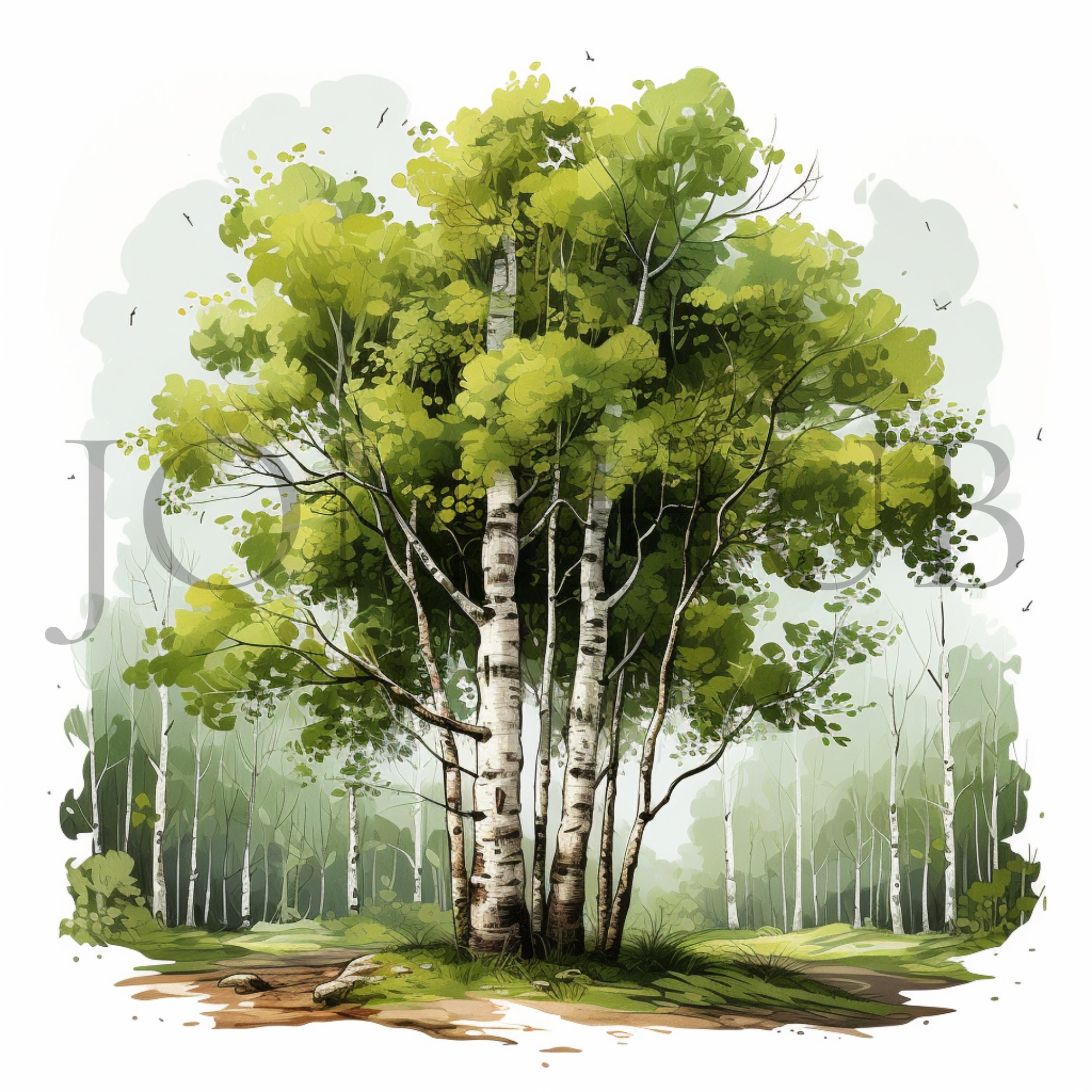 Forest Birch Trees Clipart | 10 High Quality Jpg's | Digital Download ...