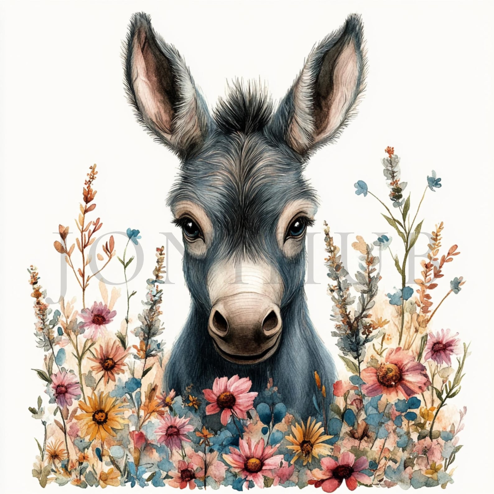 Watercolor Floral Donkeys Clipart | 10 High Quality Jpgs | Digital ...