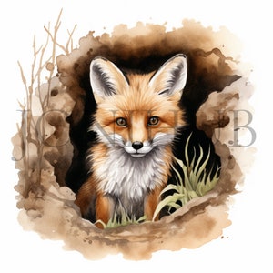 Fox in the Den Clipart 10 High Quality Jpgs Digital Download Baby Fox ...